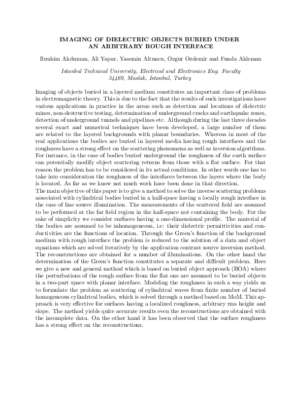 (PDF) Imaging of Dielectric Objects Buried under an Arbitrary Rough Surface