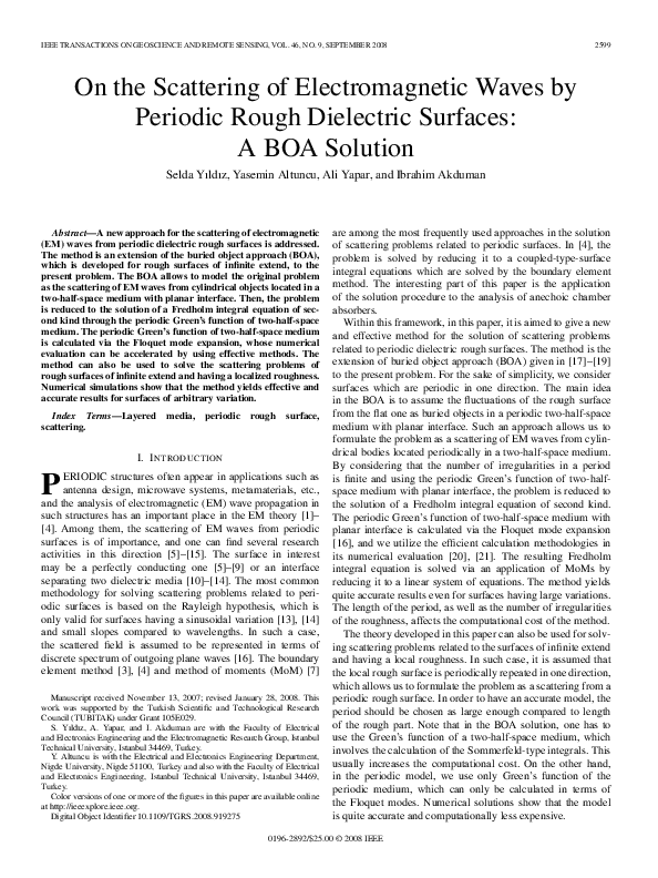 (PDF) On the Scattering of Electromagnetic Waves by Periodic Rough Dielectric Surfaces: A BOA ...