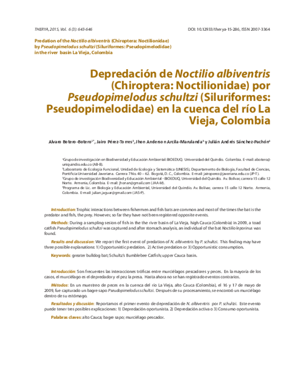 (PDF) Depredación de Noctilio albiventris (Chiroptera: Noctilionidae ...