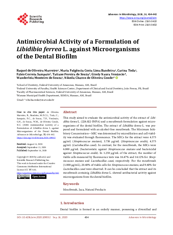 (PDF) Antimicrobial Activity of a Formulation of Libidibia ferrea L ...