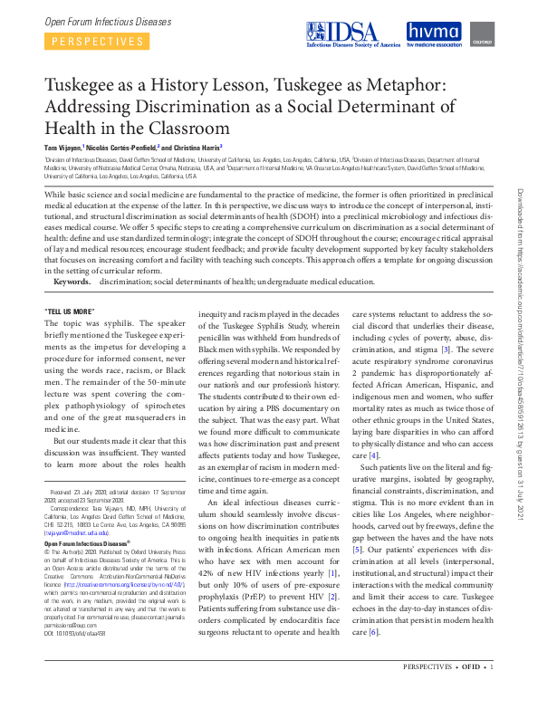 (PDF) Tuskegee as a History Lesson, Tuskegee as Metaphor: Addressing ...