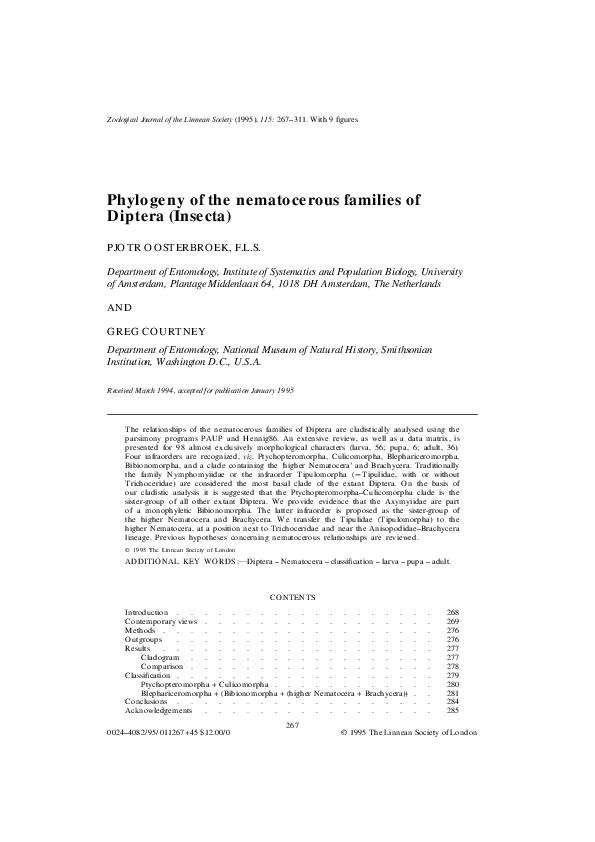 (PDF) Phylogeny of the nematocerous families of Diptera (Insecta)