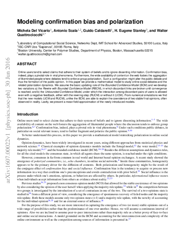 (PDF) Modeling confirmation bias and polarization
