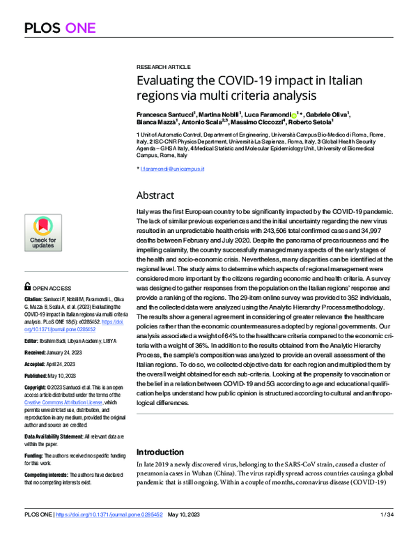 (PDF) Evaluating the COVID-19 impact in Italian regions via multi ...