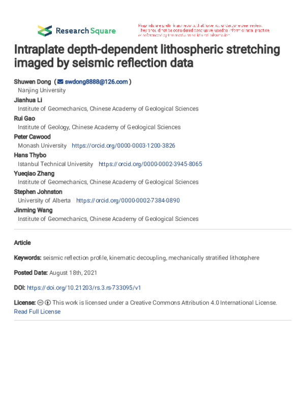 (PDF) Intraplate depth-dependent lithospheric stretching imaged by ...