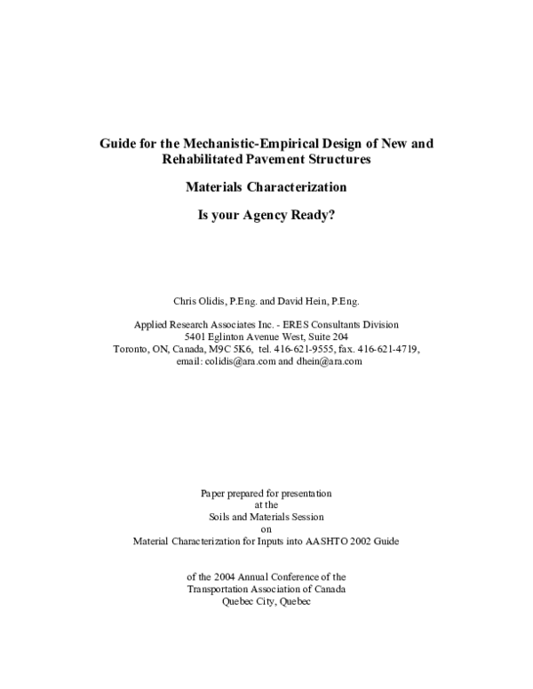 (PDF) Guide for the mechanistic-empirical design of new and rehabilitated pavement structures ...