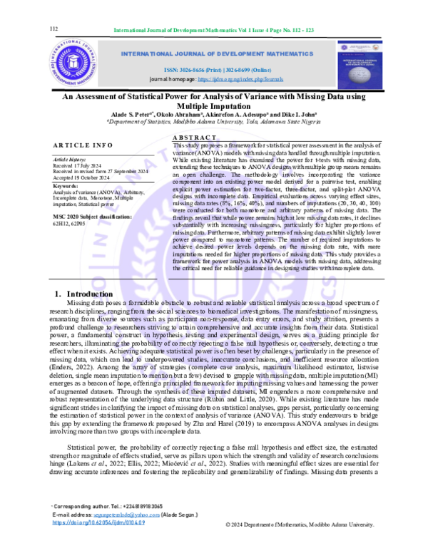 (PDF) An Assessment of Statistical Power for Analysis of Variance with Missing Data using ...
