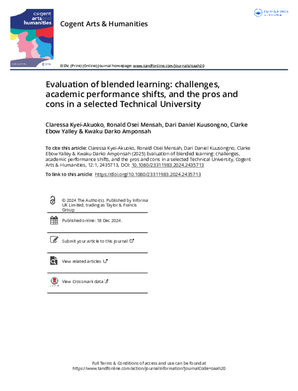 (PDF) Evaluation of blended learning: challenges, academic performance ...