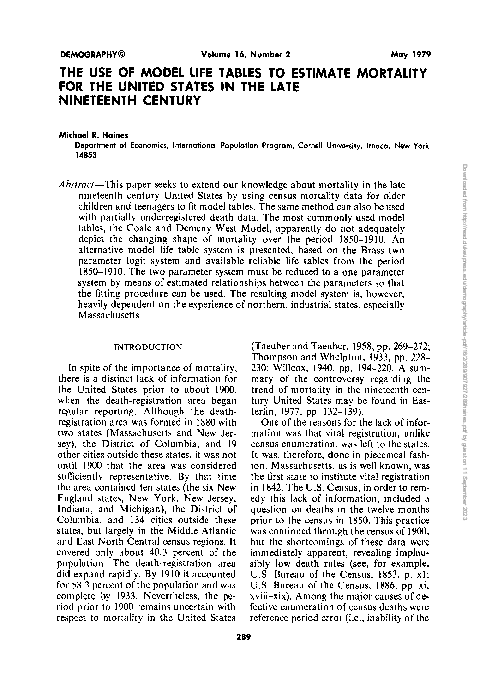 (PDF) The use of model life tables to estimate mortality for the United ...