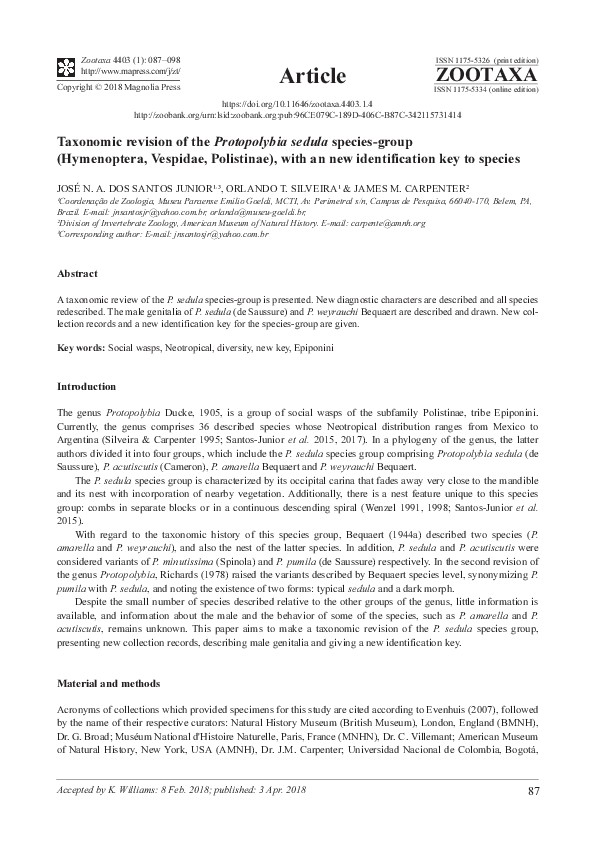 (PDF) Taxonomic revision of the Protopolybia sedula species-group ...
