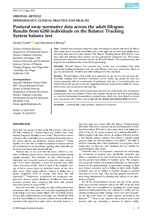 (PDF) Postural sway normative data across the adult lifespan: Results ...