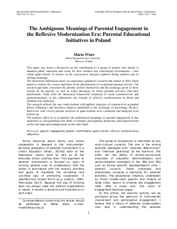 (PDF) The Ambiguous Meanings of Parental Engagement in the Reflexive ...