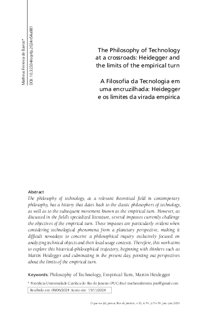 (PDF) The Philosophy of Technology at a crossroads: Heidegger and the ...