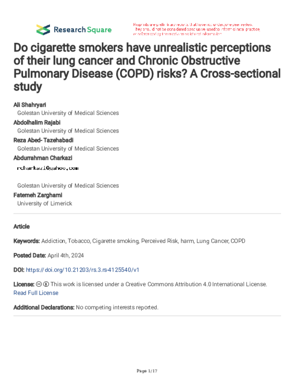 (PDF) Do cigarette smokers have unrealistic perceptions of their lung ...
