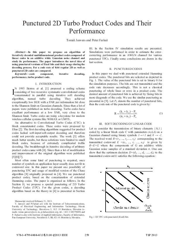 (PDF) Punctured 2D turbo product codes and their performance