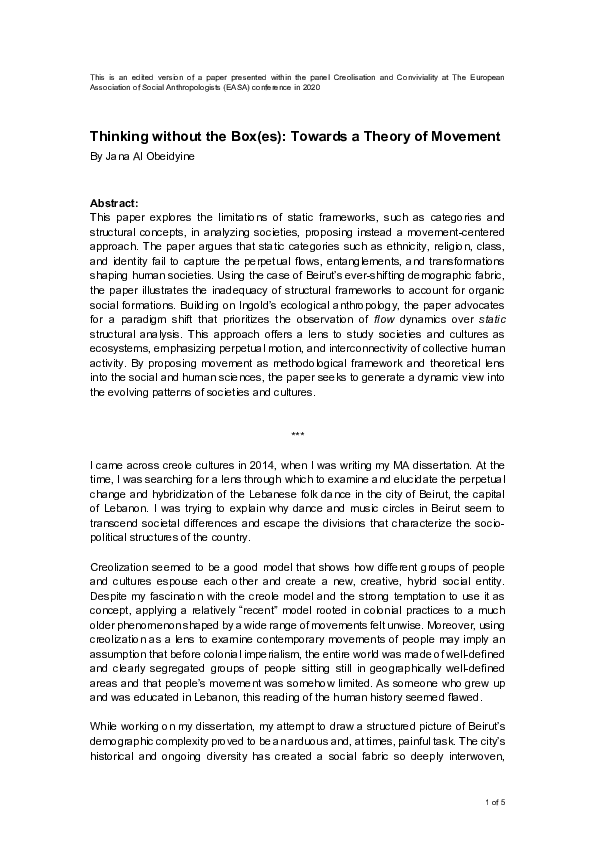 (PDF) Thinking without the Box(es): Towards a Theory of Movement