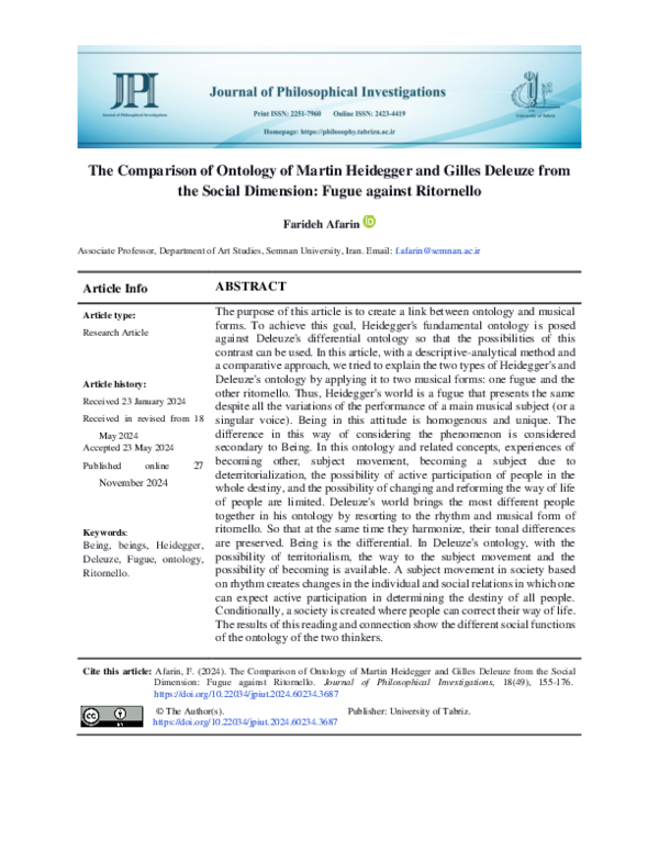 (PDF) The Comparison of Ontology of Martin Heidegger and Gilles Deleuze from the Social ...