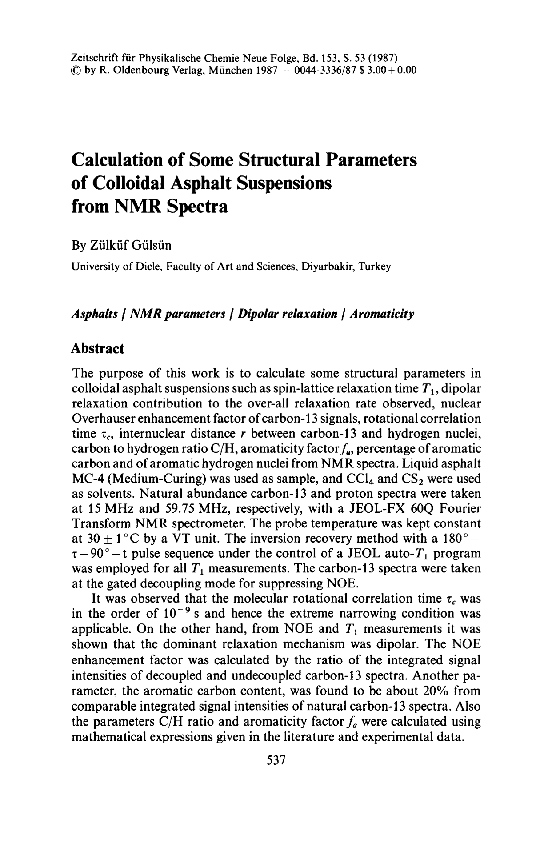 (PDF) Calculation of Some Structural Parameters of Colloidal Asphalt ...