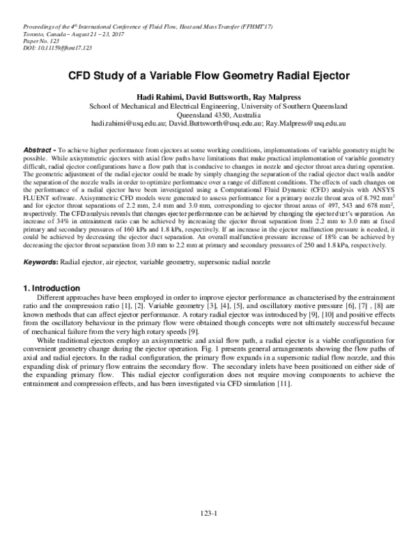 (PDF) CFD Study of a Variable Flow Geometry Radial Ejector
