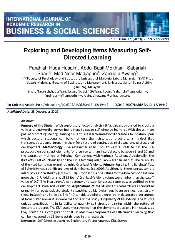 (PDF) Exploring and Developing Items Measuring Self-Directed Learning