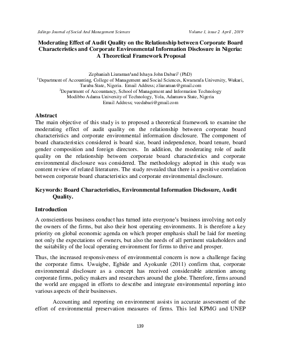 (PDF) Moderating Effect of Audit Quality on the Relationship between Corporate Board ...