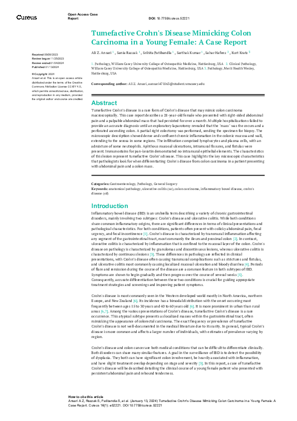 (PDF) Tumefactive Crohn's Disease Mimicking Colon Carcinoma in a Young ...
