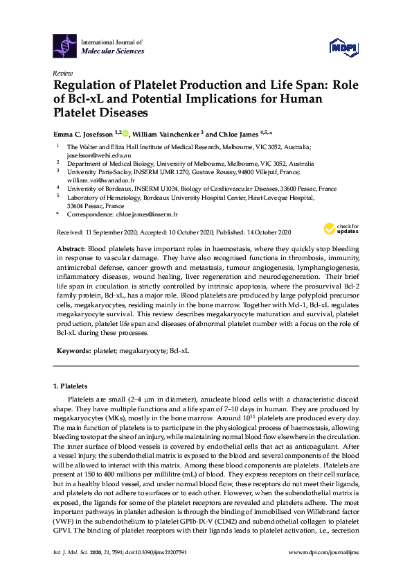 (PDF) Regulation of Platelet Production and Life Span: Role of Bcl-xL ...