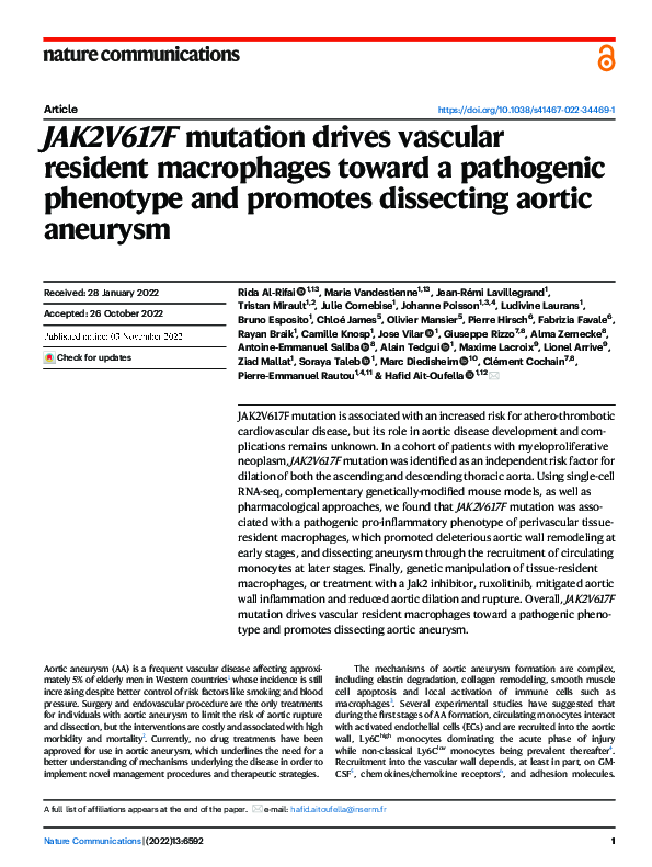 Pdf Jak2v617f Mutation Drives Vascular Resident Macrophages Toward A