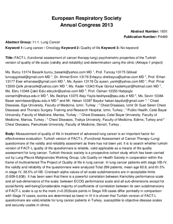 (PDF) FACT-L (functional assessment of cancer therapy-lung ...