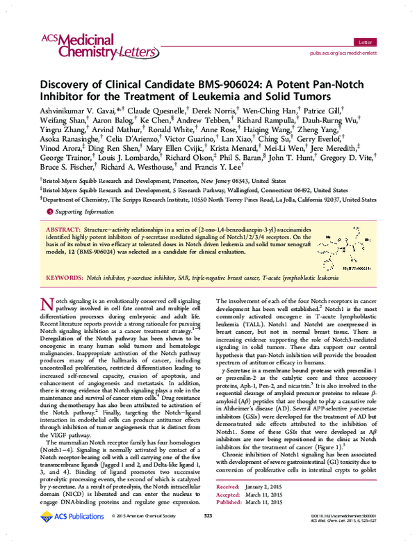 (PDF) Discovery of Clinical Candidate BMS-906024: A Potent Pan-Notch ...