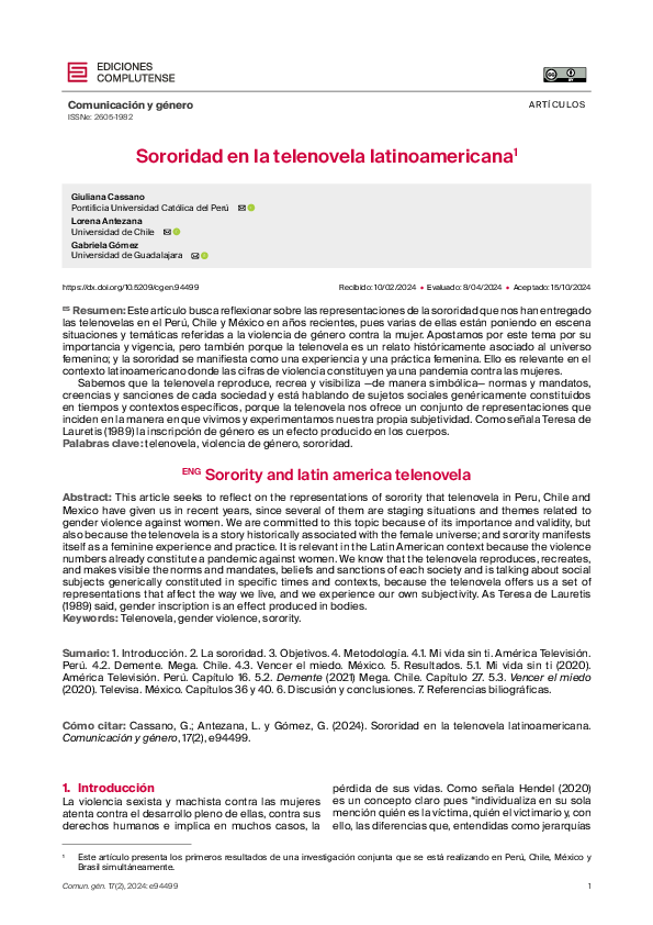 (PDF) Sororidad en la telenovela latinoamericana 1