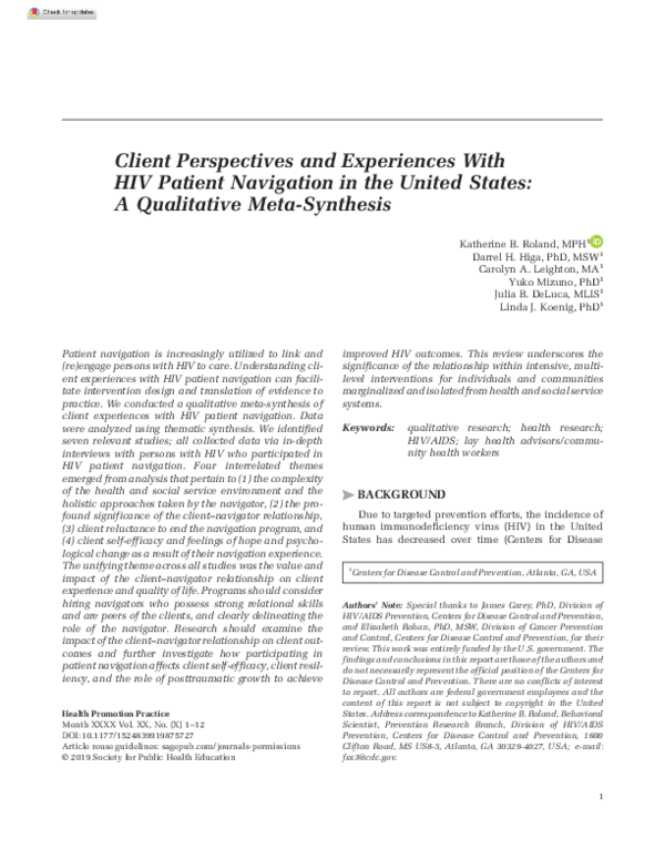 (PDF) Client Perspectives and Experiences With HIV Patient Navigation ...