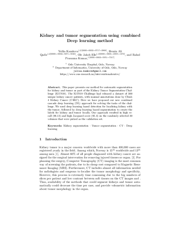 (PDF) Kidney and tumor segmentation using combined Deep learning method
