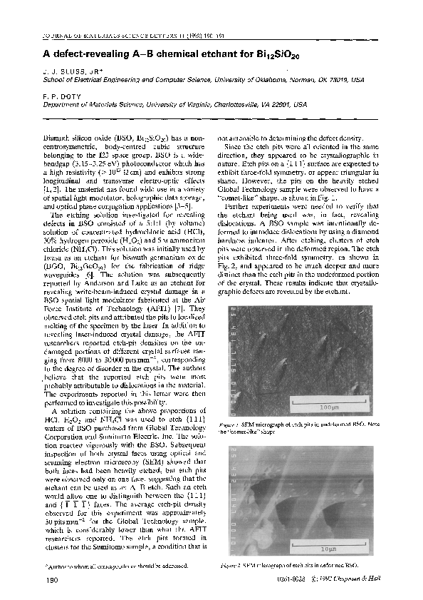 (PDF) A defect-revealing A-B chemical etchant for Bi12SiO20 | James ...