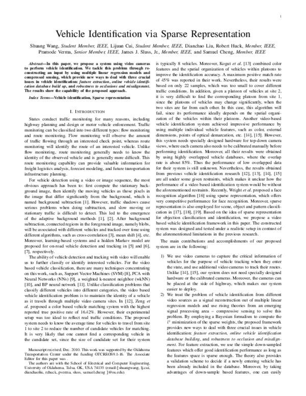 (PDF) Vehicle Identification Via Sparse Representation
