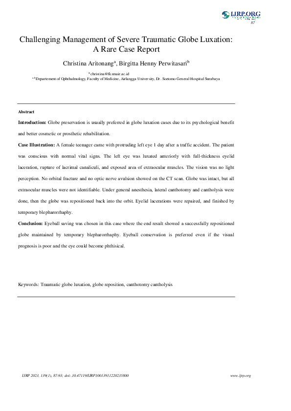 (PDF) Challenging Management of Severe Traumatic Globe Luxation: A Rare ...