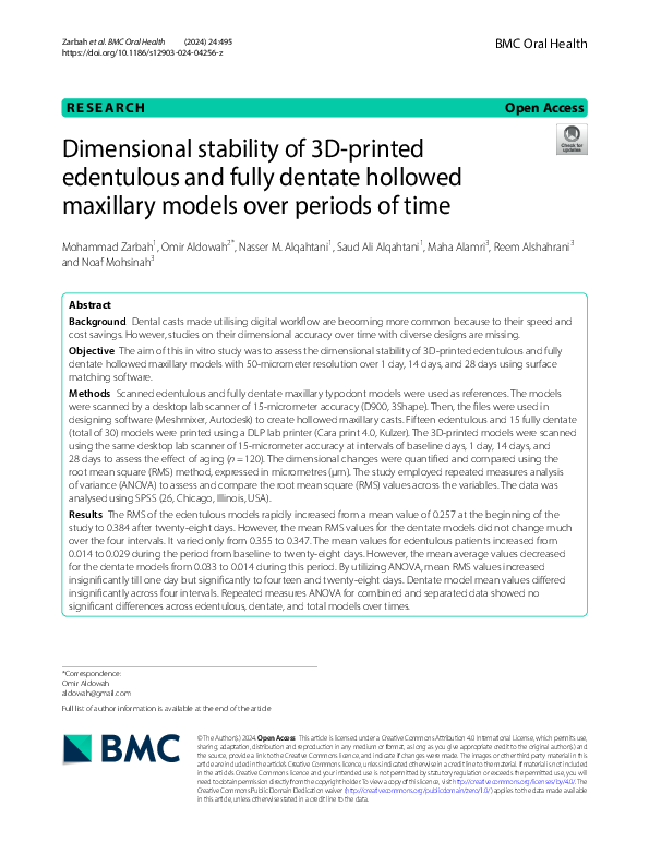(PDF) Dimensional stability of 3D-printed edentulous and fully dentate ...