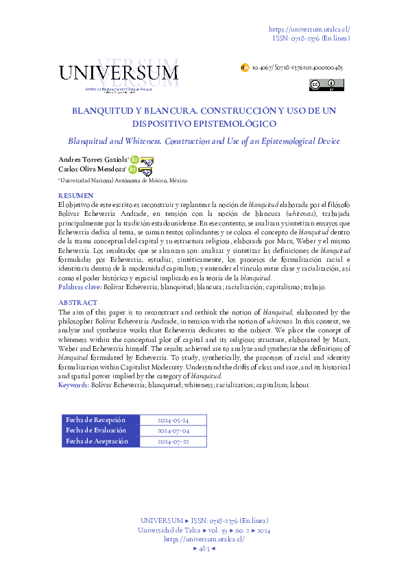 (PDF) Andrea Torres Gaxiola, Carlos Oliva Mendoza: BLANQUITUD Y ...
