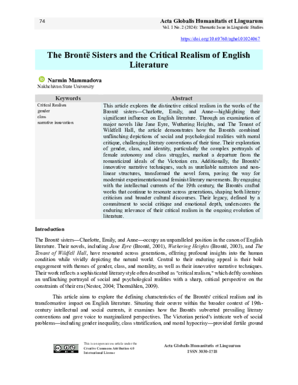 (PDF) The Brontë Sisters and the Critical Realism of English Literature