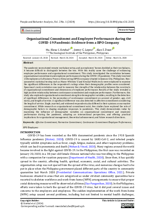 (PDF) Organizational Commitment and Employee Performance during the ...