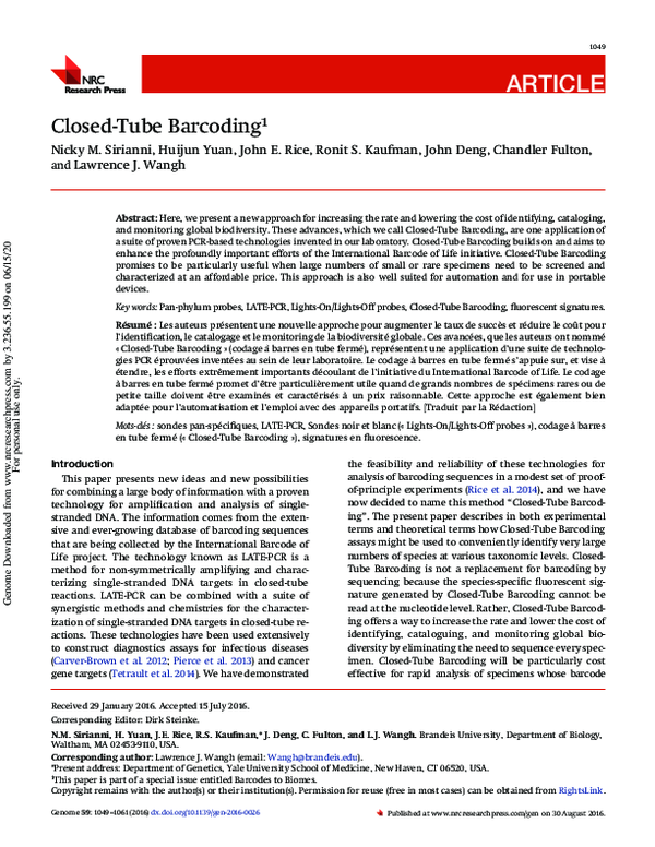 (PDF) Closed-Tube Barcoding