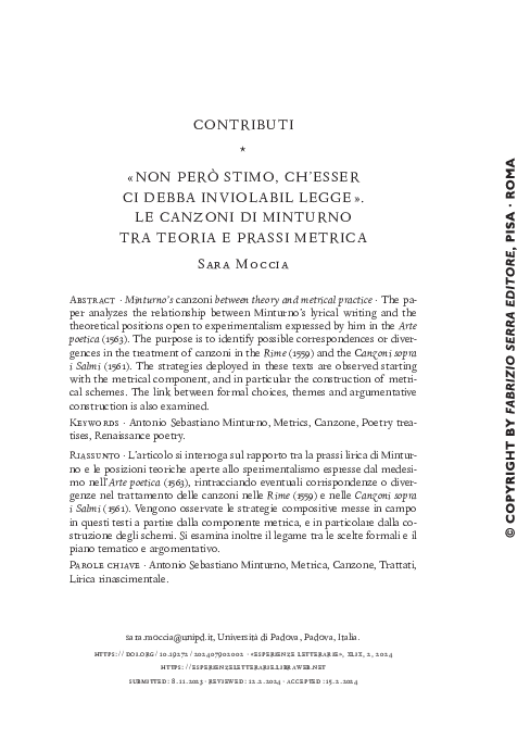 (PDF) «Non però stimo, ch’esser ci debba inviolabil legge». Le canzoni ...