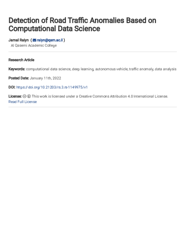 (PDF) Detection of Road Traffic Anomalies Based on Computational Data Science