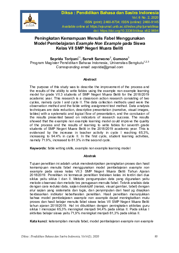 (PDF) Peningkatan Kemampuan Menulis Fabel Menggunakan Model ...