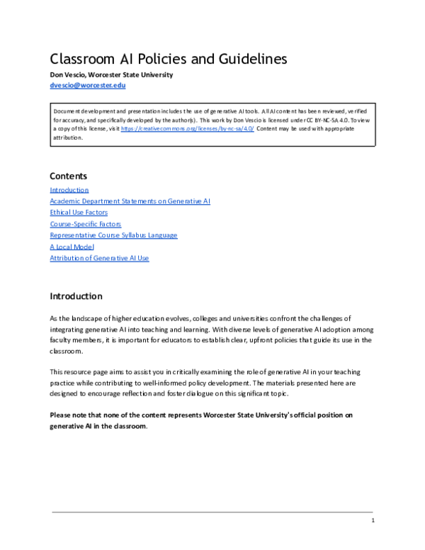 (PDF) Classroom AI Policies and Guidelines