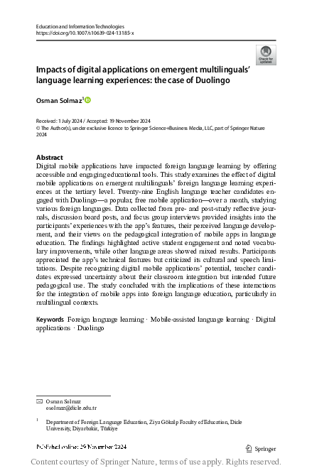 (PDF) Impacts of digital applications on emergent multilinguals' language learning experiences ...