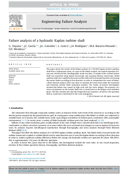 (PDF) Failure analysis of a hydraulic Kaplan turbine shaft