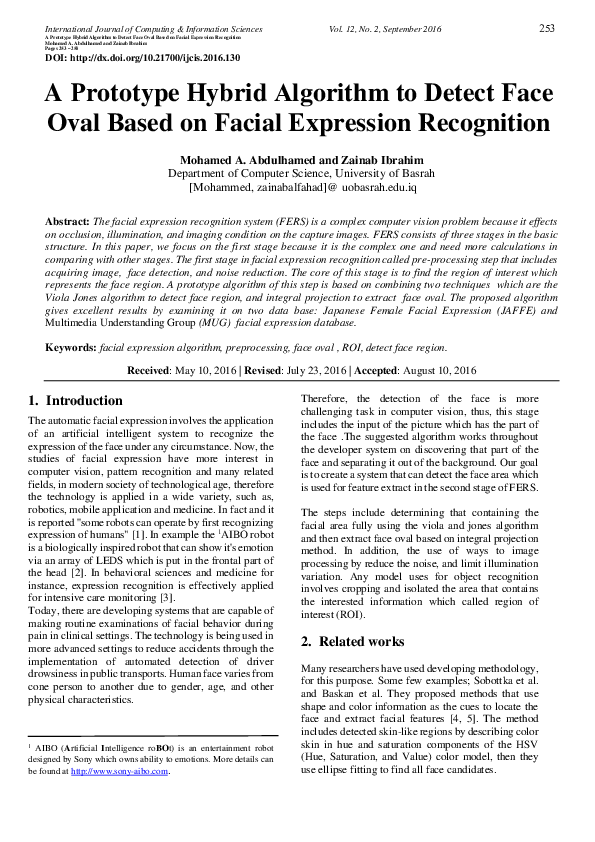Pdf A Prototype Hybrid Algorithm To Detect Face Oval Based On Facial Expression Recognition