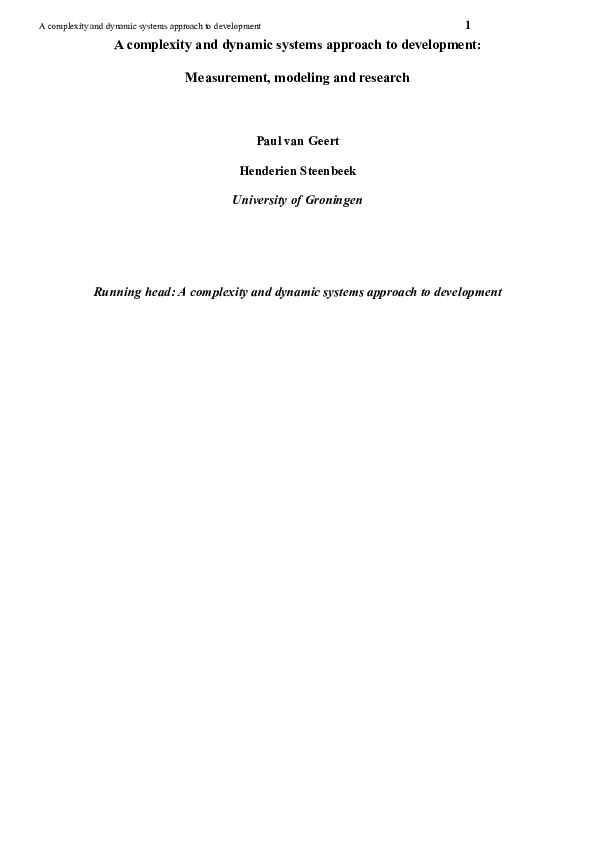 (PDF) A complexity and dynamic systems approach to developmental assessment, modeling and research
