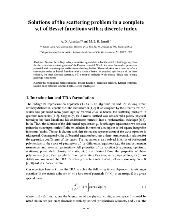 (PDF) Solutions of the scattering problem in a complete set of Bessel functions with a discrete ...